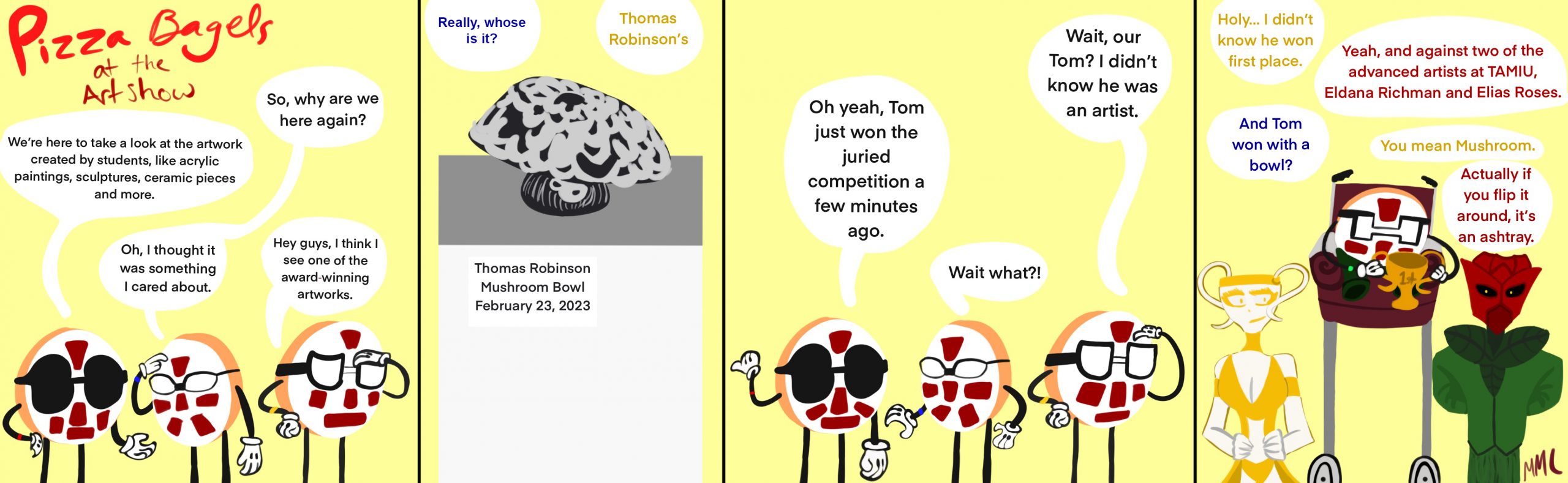 FEATURES: COMIC STRIP: Pizza Bagels at the Art Show – The Bridge News